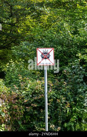 Warning sign with a barbecue grill forbidden to grill Stock Photo - Alamy