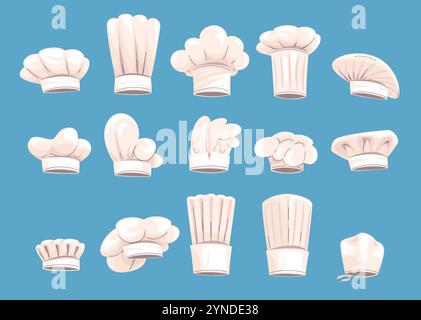Black chef hats, cooker uniform in restaurant or cafe kitchen. Mockup ...