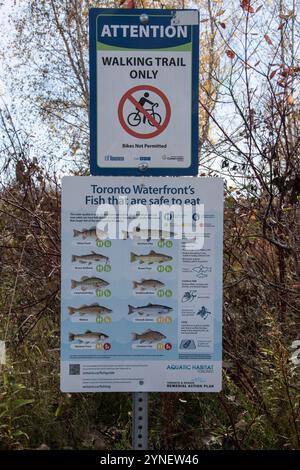 Walking trail and types of fish signs at Tommy Thompson Park in ...