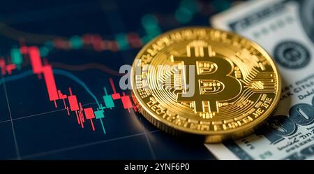 Bitcoins on the background of charts Stock Photo - Alamy