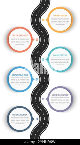 Road infographics with six pointers with place for your text, vector ...