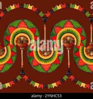 Kwanzaa seamless pattern of curved African fan and paper pennant ...