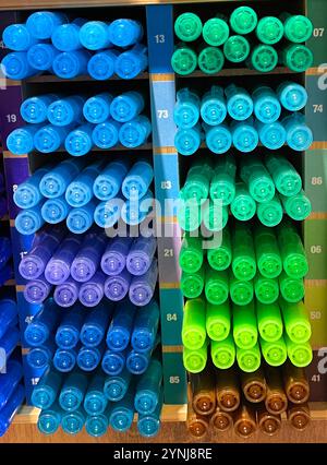 Blue and green markers lids Stock Photo - Alamy