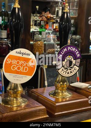 Hand pulled beer pumps in a Cheshire pub Stock Photo - Alamy