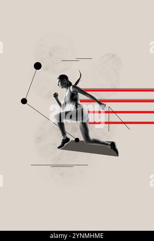 Vertical photo collage of serious girl pilates trainer do incline ...