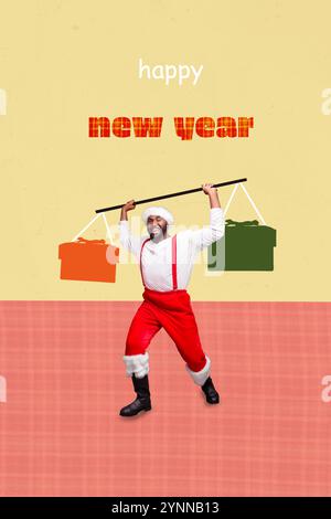 Collage of African-American Santa Claus on yellow background. Christmas ...