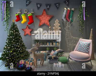 3d Illustration Merry Christmas and Happy New Year Isolated on White ...