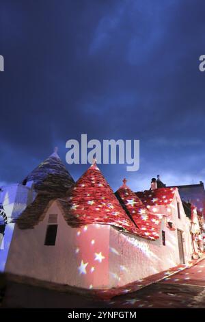 Christmas lights in Trullis area. Alberobello, Puglia. Italy Stock ...