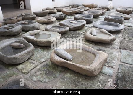 Old rock for grind the mais named metate. Oaxaca, Oaxaca. Mexico Stock ...