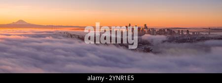 Aerial Seattle Sunrise Clouds and Mount Rainier Stock Photo - Alamy