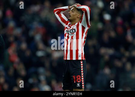 Wilson Isidor of Sunderland reacts after his shot on goal fails to hit the back of the net ...
