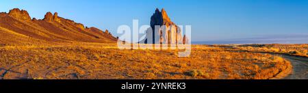 Sunset aerial panoramic photograph of Shiprock, a monadnock near the ...