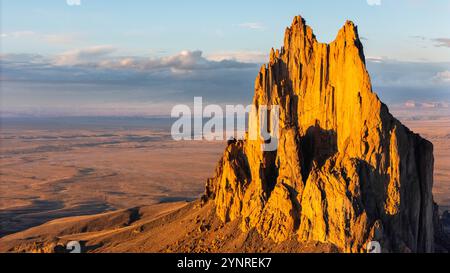Sunset aerial photograph of Shiprock, a monadnock near the town of ...