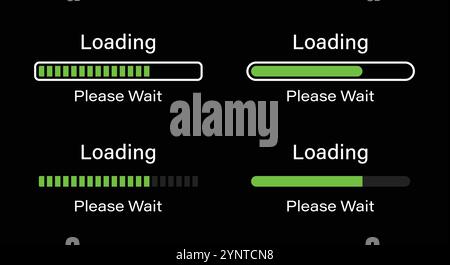 Loading please wait symbol infographics set in green color. Set of 70 percent loading ...