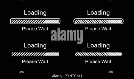 Tilted lines loading please wait symbol set in black color. Set of slant lines loading ...