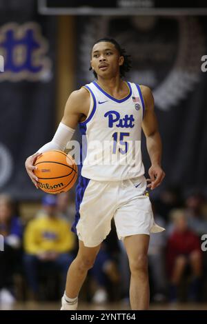 Pittsburgh guard Jaland Lowe (15) and North Carolina guard RJ Davis ...