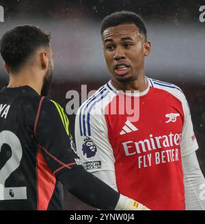 David Raya of Arsenal FC and Gabriel look dejected at the end of the ...