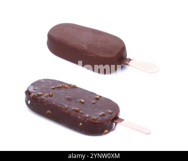 Chocolate-coated blocks of ice cream on stick Stock Photo - Alamy