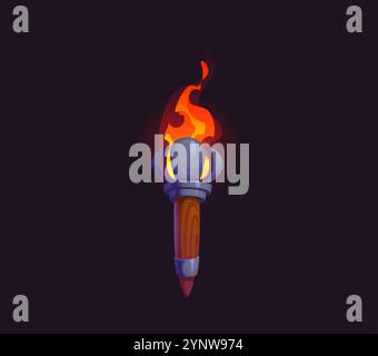 Cartoon pirate torch with burning fire. Isolated vector medieval ...