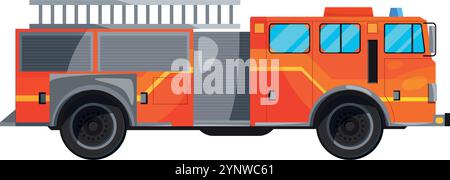 Fire engine truck isometric side front view. Firetruck car with alarm ...