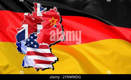 Outline map of Germany, filled in with the national flags of the ...