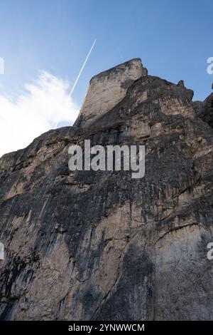 Dolomite mountains scenic landscape of towering rocky peaks in the Alps ...