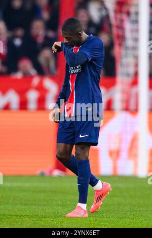 Paris Saint Germain's Ousmane Dembele (left) celebrates scoring their ...