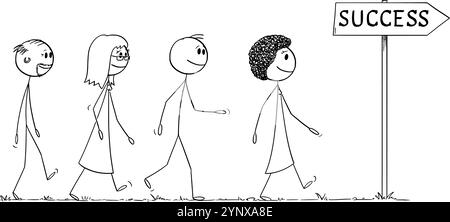 Leader Walking With Follow Me Sign, Vector Cartoon Stick Figure ...