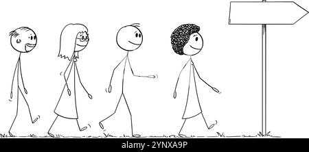 Multiracial diverse team walking following success sign , vector ...