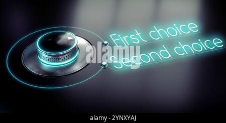 Choice 1 and 2 - rotary knob and glowing words - 3D illustration Stock ...