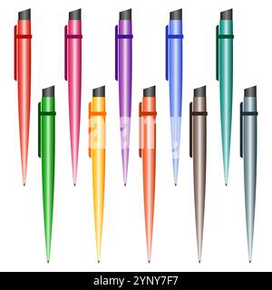 Set of multi-colored pens on a white background. Vector illustration ...