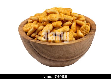 Yellow fish crackers on isolated white background Stock Photo - Alamy