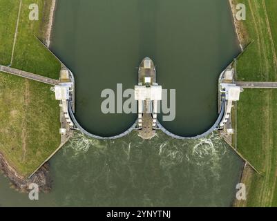 Aerial view of the Driel Weir in the Netherlands. It makes part of the ...