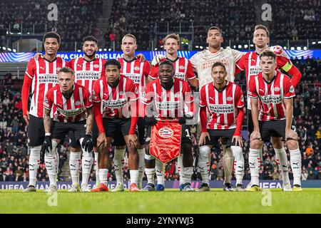 EINDHOVEN - (l-r) Ryan Flamingo of PSV Eindhoven, Ismael Saibari of PSV Eindhoven, Ricardo Pepi ...