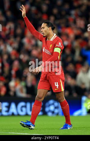 Liverpool's Virgil van Dijk reacts to a missed chance during the ...