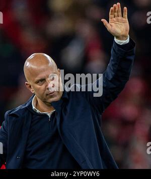 Arne Slot, head coach of Liverpool reacts during the UEFA Champions ...