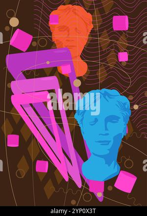 Head Statue geometrical graphic retro theme background. Minimal ...