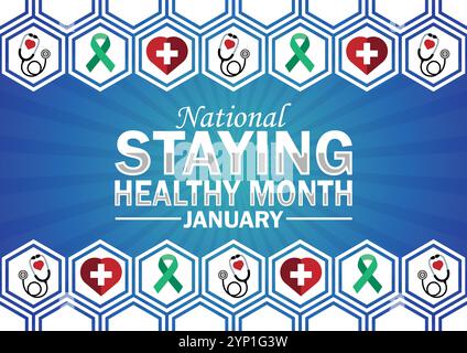 National Staying Healthy Month January Modern Vector illustration ...