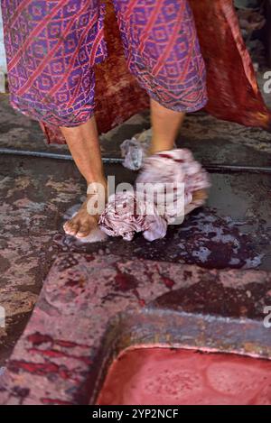 Feet fulling of cloth in the dyeing process, Kidang Mas Batik House ...