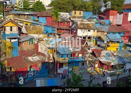 Neighbourhood alongside the Kali Code River, Yogyakarta, Java island ...