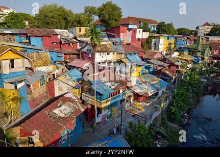 Neighbourhood alongside the Kali Code River, Yogyakarta, Java island ...