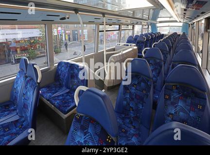 Interior of one of London's new, all-electric, double decker busses ...