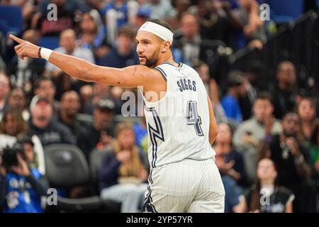 Orlando Magic's Jalen Suggs reacts as time is called during the first ...