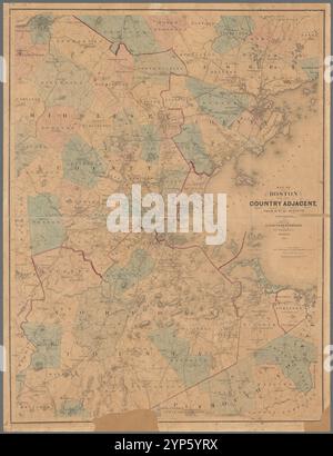 Map of Boston and the country adjacent, from actual surveys , Boston ...