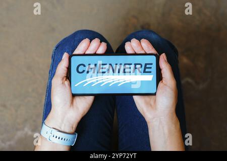 In this photo illustration, Cheniere Energy, Inc. logo seen displayed ...