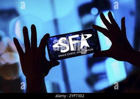 In this photo illustration, the Space Force Association (SFA) logo is ...