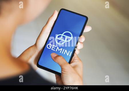 In this photo illustration, the Gemini logo is seen displayed on TV ...