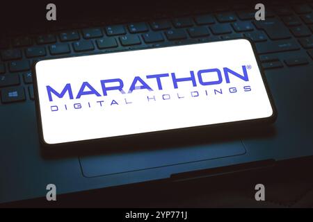 In this photo illustration, the Marathon Digital Holdings (MARA) logo ...
