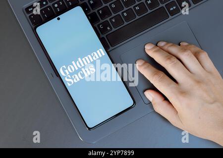 In this photo illustration, the Goldman Sachs Group logo seen displayed ...