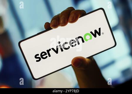 In this photo illustration, the ServiceNow logo is displayed on a ...
